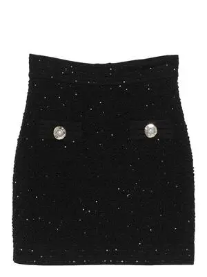 Balmain Embellished Tweed Mini Skirt - Black
