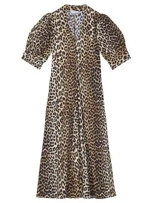 GANNI Leopard Print Organic Cotton Maxi Dress - Multi
