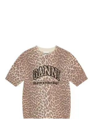 GANNI Logo Wool T-shirt With Animal Print - Multi