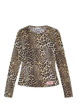GANNI Long Sleeve Leopard Print Top - Multi