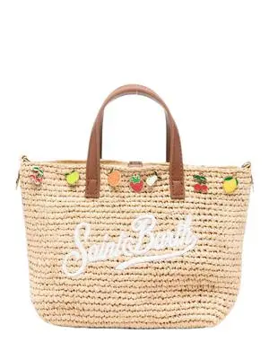 MC2 SAINT BARTH Mini Raffia Handbag With Logo Embellishment - Multi