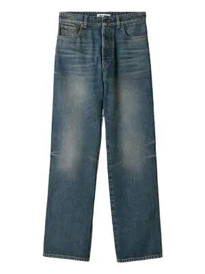Miu Miu Straight Fit Sandblasted Denim Jeans With Embroidered Logo - Navy