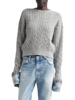 HAIKURE Karine Cable Knit Merino Wool Sweater With Denim Cuffs - Pollock