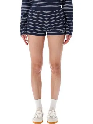 SPORTY & RICH Striped Cotton Culotte Shorts - Navy