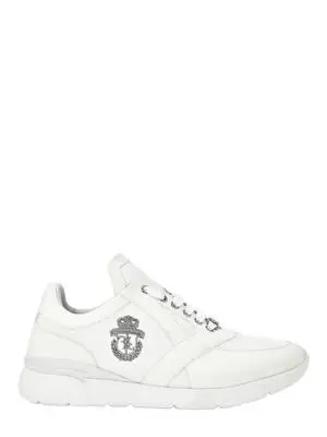 BILLIONAIRE Crest Runner Sneakers In Smooth And Grained Leather With Metallic Logo - White