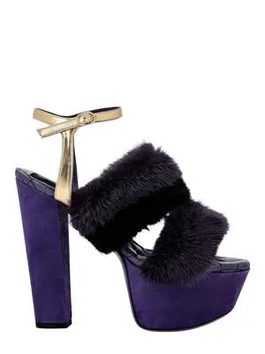 Philipp Plein Striped Suede And Fur Platform Sandals - Salmon