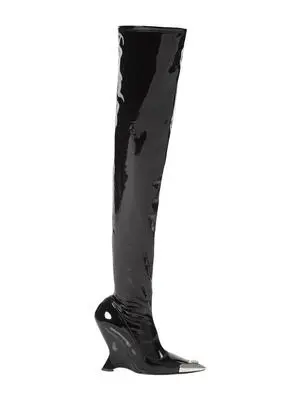 Philipp Plein Patent Leather Over-the-knee Boots With Skull Detail And Sculptural Heel - Black