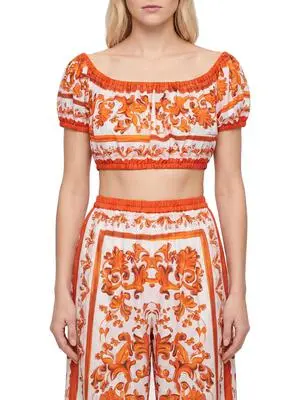 Dolce & Gabbana Cropped Top With Maioliche Print And Boat Neck - Multicolor