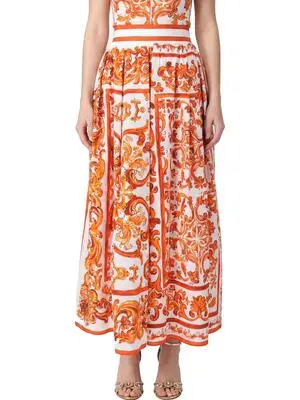 Dolce & Gabbana High-waisted A-line Midi Skirt In Cotton With Maioliche Print - Multicolor