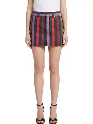 Versace Striped Cotton Denim Pencil Mini Skirt - Multicolor