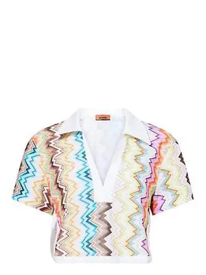 Missoni Open-collar Chevron-print Jersey Top - Multi