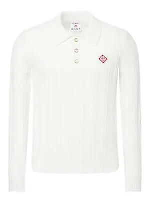 Casablanca Boucle Long Sleeve Cotton-blend Polo Shirt - White