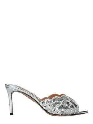 AQUAZZURA Ce Soir 75 Leather Heeled Mules - Silver