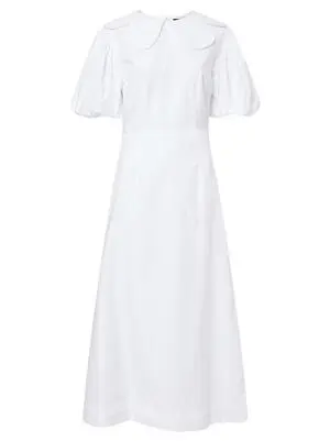 Simone Rocha Puff Sleeve Petal Collar Cotton Midi Dress - White
