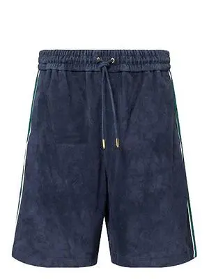 Casablanca Suede Shorts With Contrast Piping And Logo Print - Navy