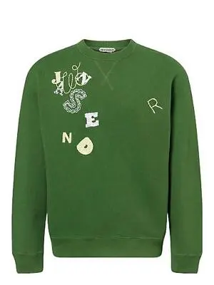 JW Anderson Crew Neck Cotton Sweater With Scattered Letters Embroidery - Green