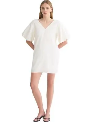 Everlane Bubble-sleeve V-neck Mini Dress In Cotton Silk Voile - Bone
