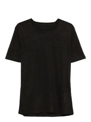 120% Lino 120% Lino 100% Linen Crew Neck T-Shirt With Embroidered Logo Nero