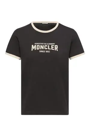 Moncler Moncler-Style Embossed Logo Crewneck Cotton T-Shirt With Contrasting Trim Nero