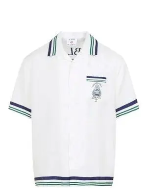 Casablanca Hotel Emblem Cuban Collar Short Sleeve Shirt - White