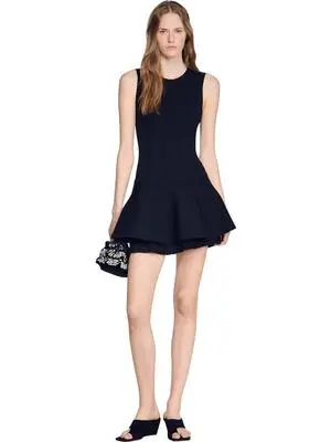 Sandro Knit Mini Dress With Ruffled Hem - Black
