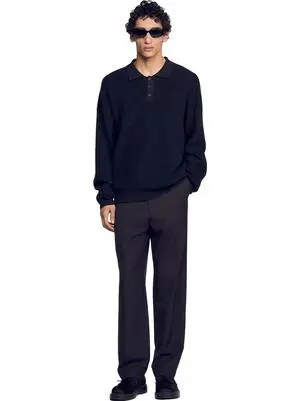 Sandro Ribbed Alpaca Polo Shirt - Black