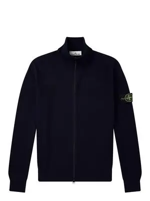 Stone Island Ribbed Cotton Zip-up Sweater - Navy