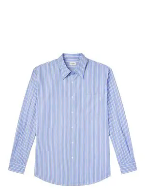 Saint Laurent Logo-embroidered Striped Cotton-poplin Shirt - Blue