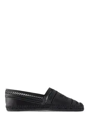 Tory Burch Open Weave Embroidered Satin Espadrilles - Black