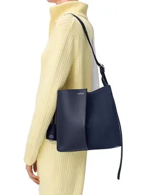 Loewe Medium Bilbao Bucket Bag In Soft Leather And Suede - Deep Navy