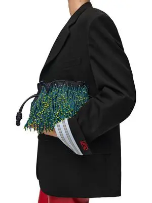 Loewe Mini Mimosa Flamenco Clutch In Beaded Nappa Lambskin - Multicolor/black