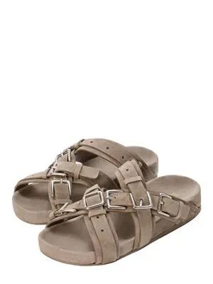 Loewe Suede Leather Fussbett Sandals With Metallic Buckles - Hazelnut