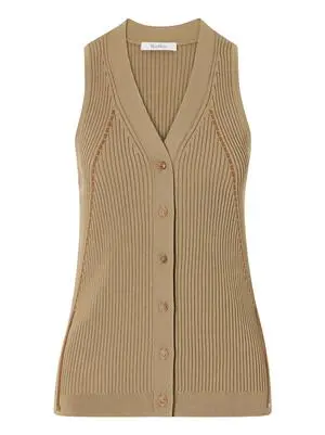 Max Mara Lace-detailed Ribbed Cotton-blend Vest - Brown