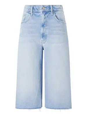 MOTHER The Whole Lot Zip Fray Low-rise Wide-leg Denim Shorts - Blue