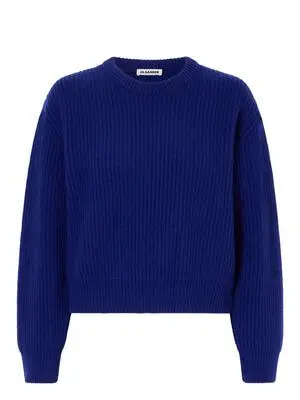 JIL SANDER Ribbed Wool Crew Neck Sweater - Blue