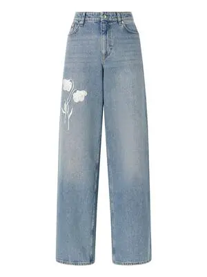 Erdem Mid-rise Straight-leg Floral-embroidered Jeans - Blue