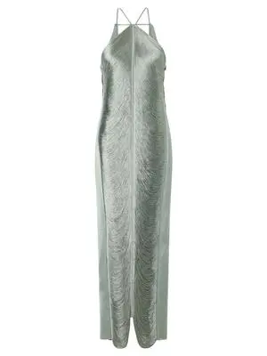 Cult Gaia Renata Fringe And Satin Trimmed Halterneck Gown - Mint