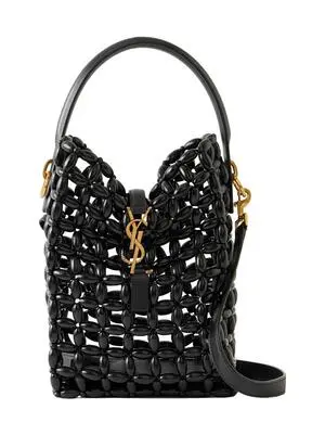 Saint Laurent Le 37 Mini Logo-embellished Leather-trimmed Beaded Wood Shoulder Bag - Black