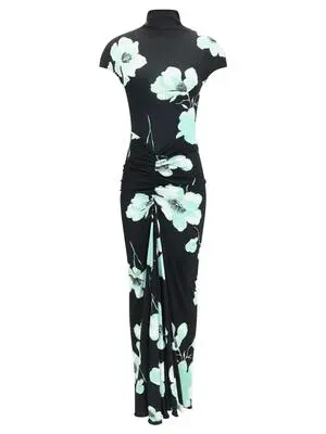Alaïa Draped Floral Print Maxi Dress - Black