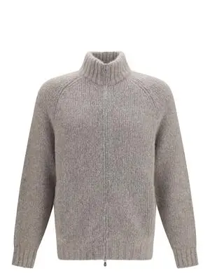 Brunello Cucinelli Brunello Cucinelli High-Neck Zip-Up Cardigan In Cashmere And Silk Grey