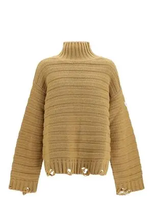 MAISON MARGIELA Distressed Wool Turtleneck Sweater - Beige
