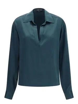 TOM FORD Deep V-neck Silk Shirt - Blue