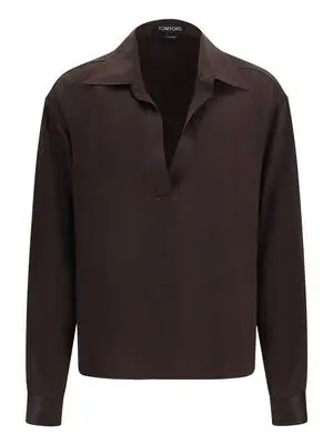 TOM FORD Deep V-neck Silk Shirt - Brown
