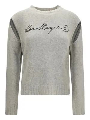 MAISON MARGIELA Knitted Sweater With Logo Lettering - Grey