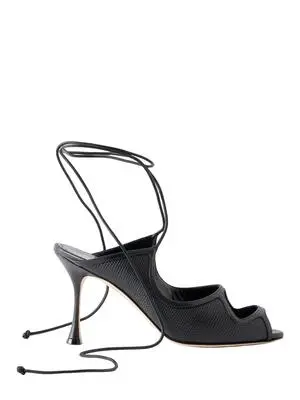 Manolo Blahnik Prosta 90 Cutout Textured Leather Sandals - Black