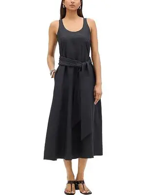 Another Tomorrow Linen Wrap Dress - Black
