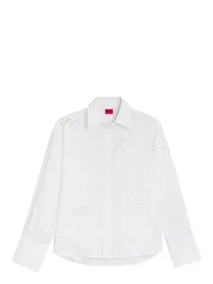 Hugo Burnout Logo" Oversized Cropped Blouse - Patterned