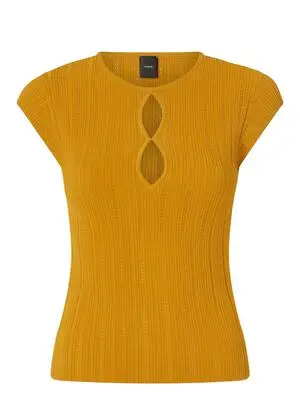Pinko Ribbed Knit Top With Cut-out Detail - Brown