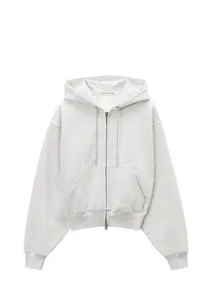 Alexander Wang Cropped Zip-up Hoodie With Crystal Embellishments - Grey