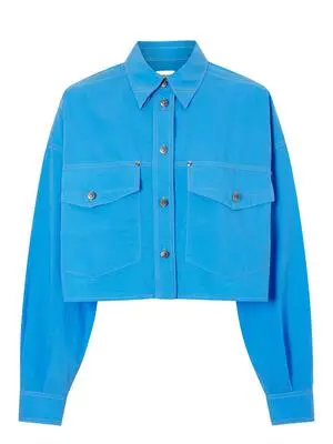 Versace Medusa-embellished Cropped Cotton Poplin Shirt - Blue